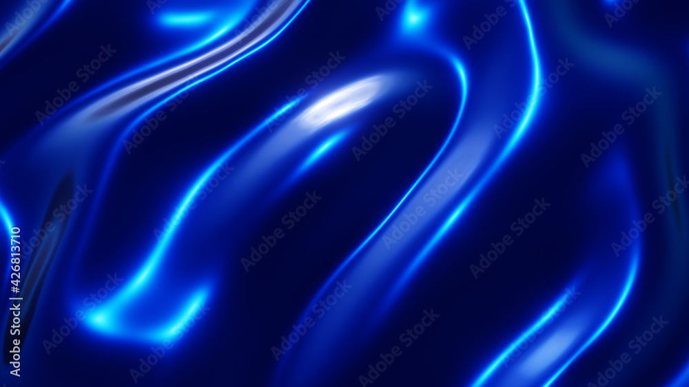 Blue chrome metal texture with waves, liquid metallic silk wavy design ...