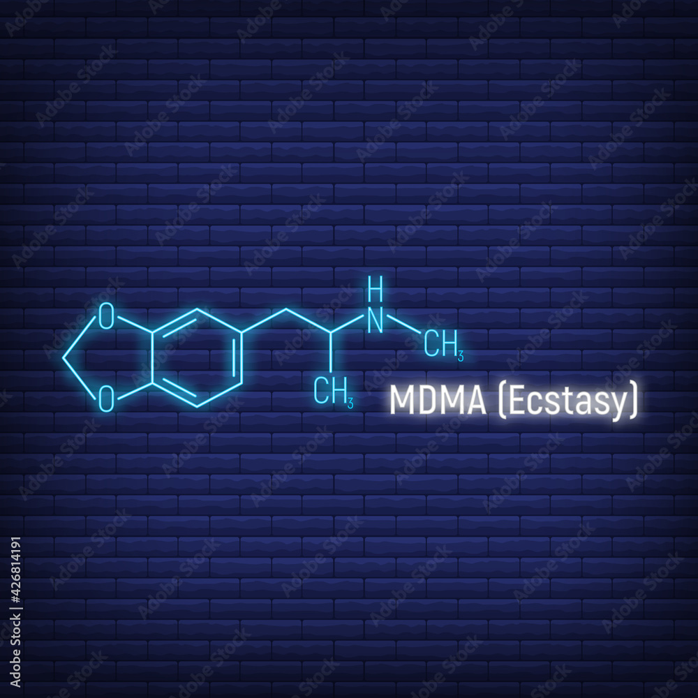 Vecteur Stock MDMA ecstasy glow neon style concept chemical formula ...