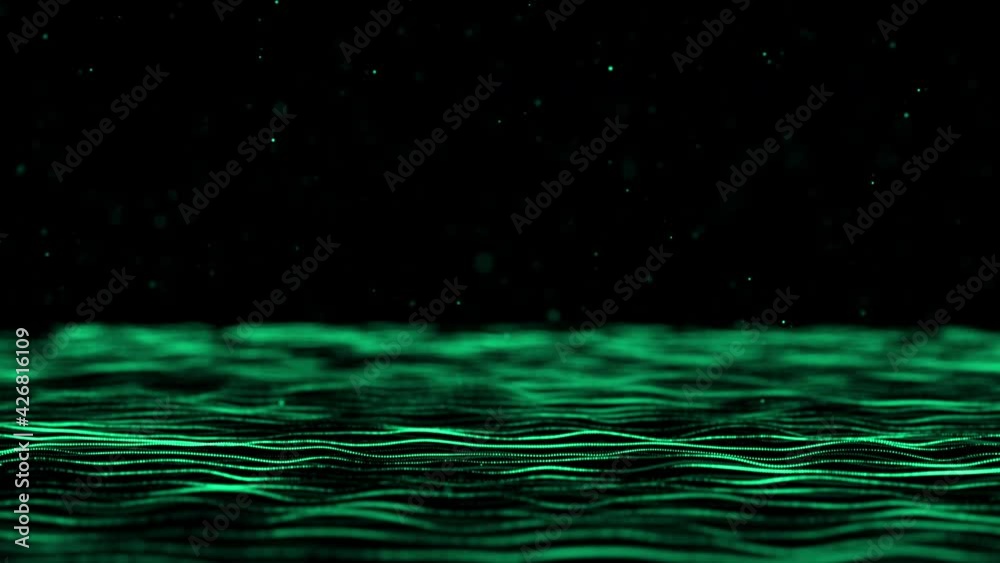 Abstract 4k wavy and floating green particles background loop vídeo de ...