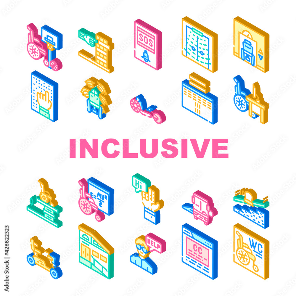 Inclusive Life Tool Collection Icons Set Vector. Graduation And Working ...