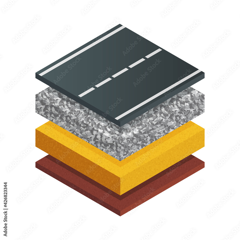 Vector illustration typical asphalt road structure isolated on white ...