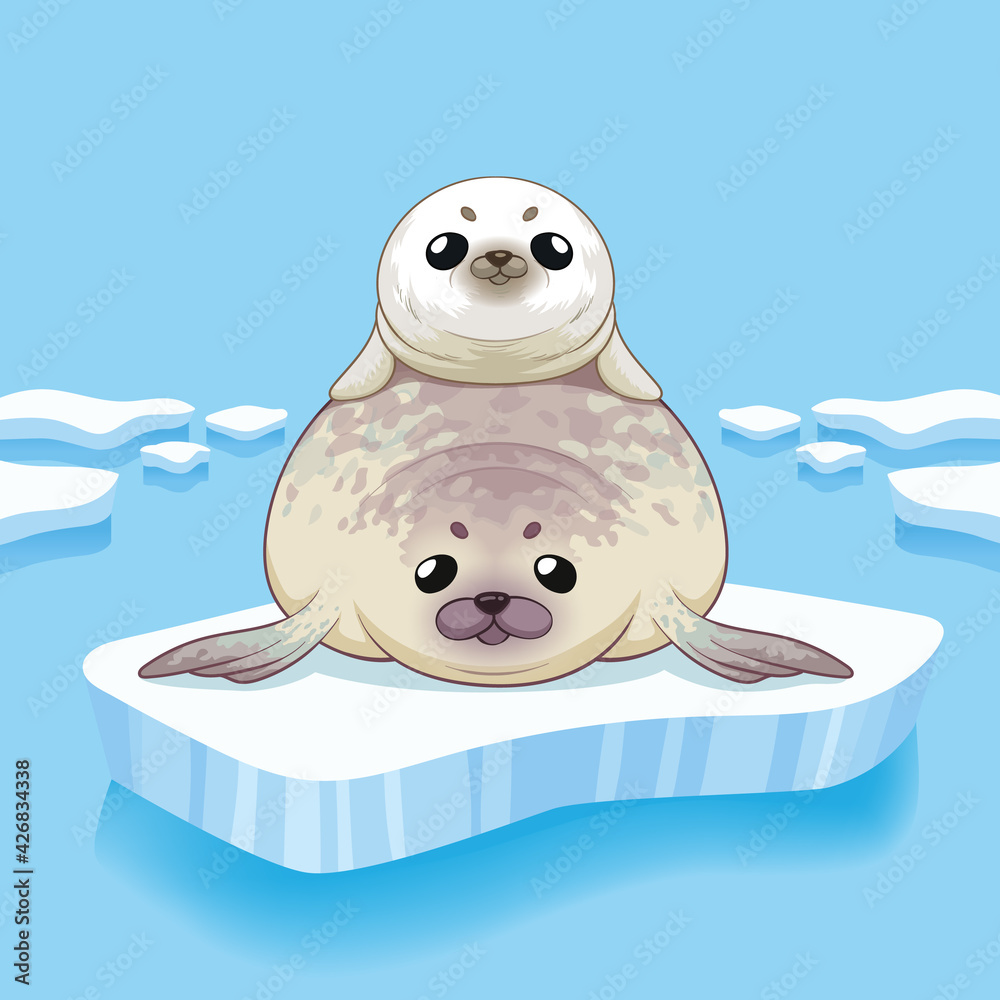 Cute seals family cartoon character design. vector Illustration. Stock ...