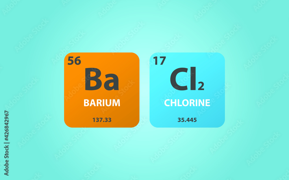 Barium Chloride BaCl2 molecule. Simple molecular formula consisting of Barium, Chlorine ...