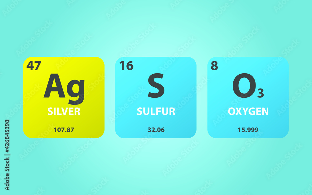 Silver Sulfate AgSO3 molecule. Simple molecular formula consisting of Silver, Sulfur, Oxygen ...