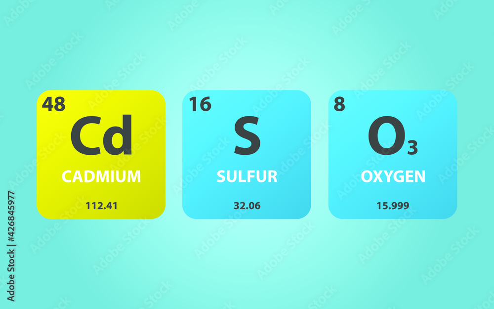 Cadmium Sulphite CdSO3 molecule. Simple molecular formula consisting of ...