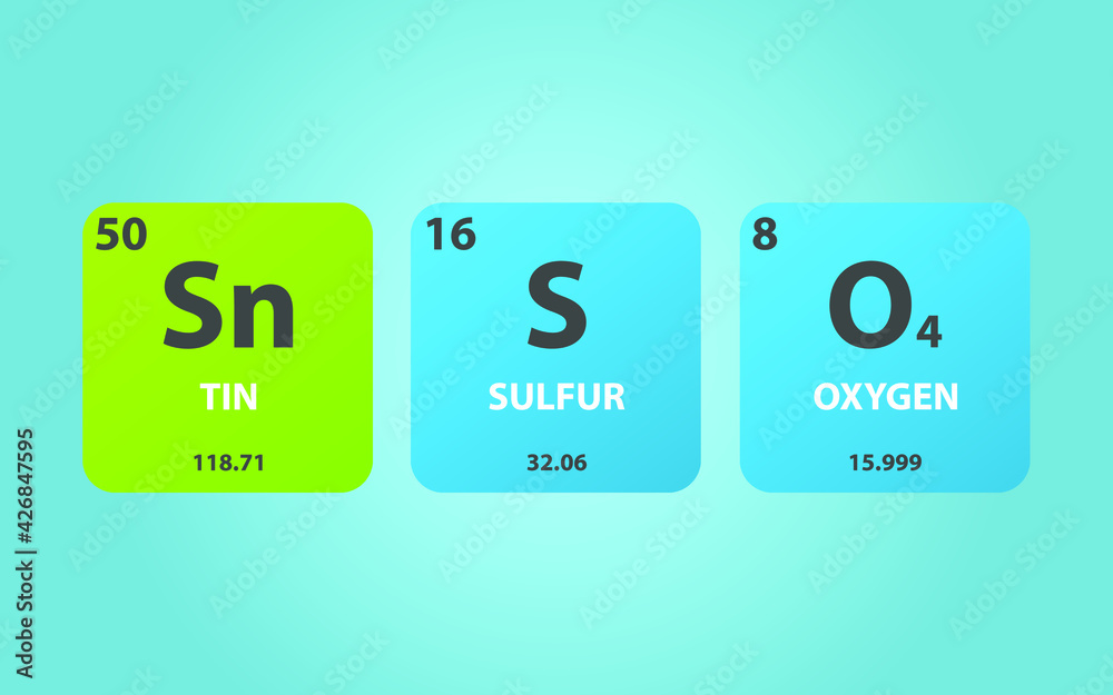 Tin Sulfate SnSO4 molecule. Simple molecular formula consisting of Tin ...