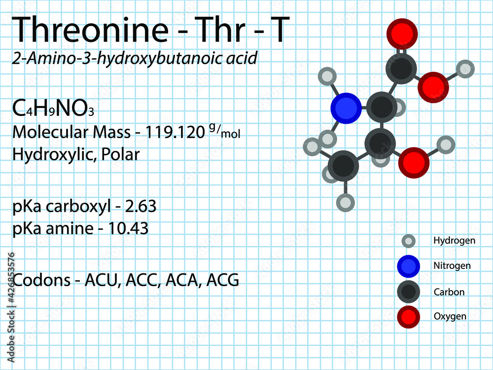 Threonine - Thr - T - Essential Amino Acid molecular formula, chemical ...