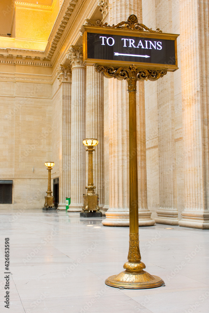 The Great Hall of Chicago's Union Station showing illuminated floor ...