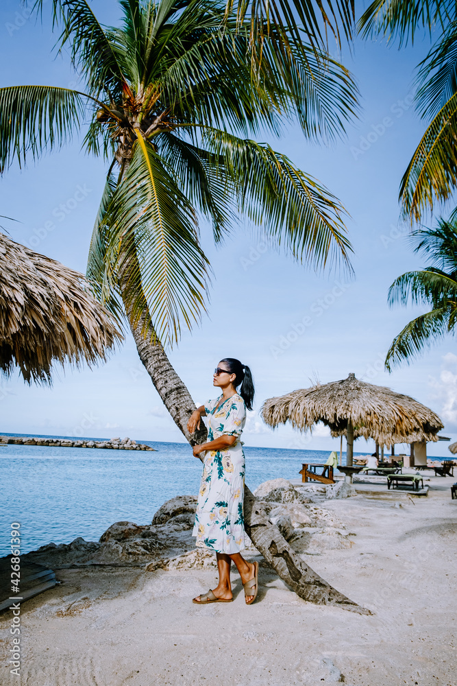 Mambo Beach on the Caribbean Island of Curacao, beautiful white beach ...