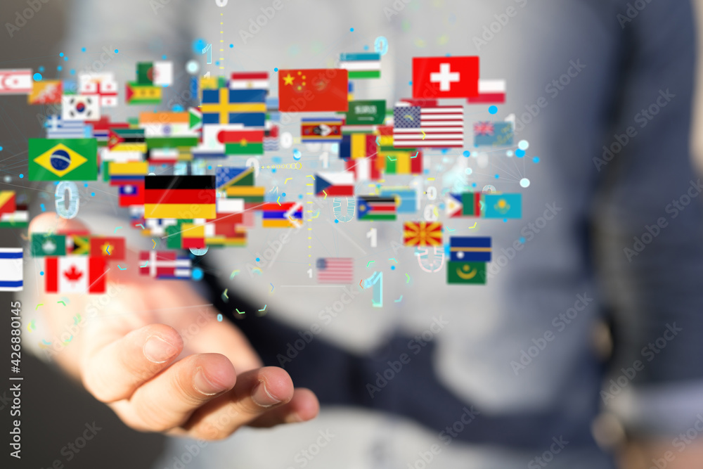 World map with all states and their flags,3d render. Stock Photo ...