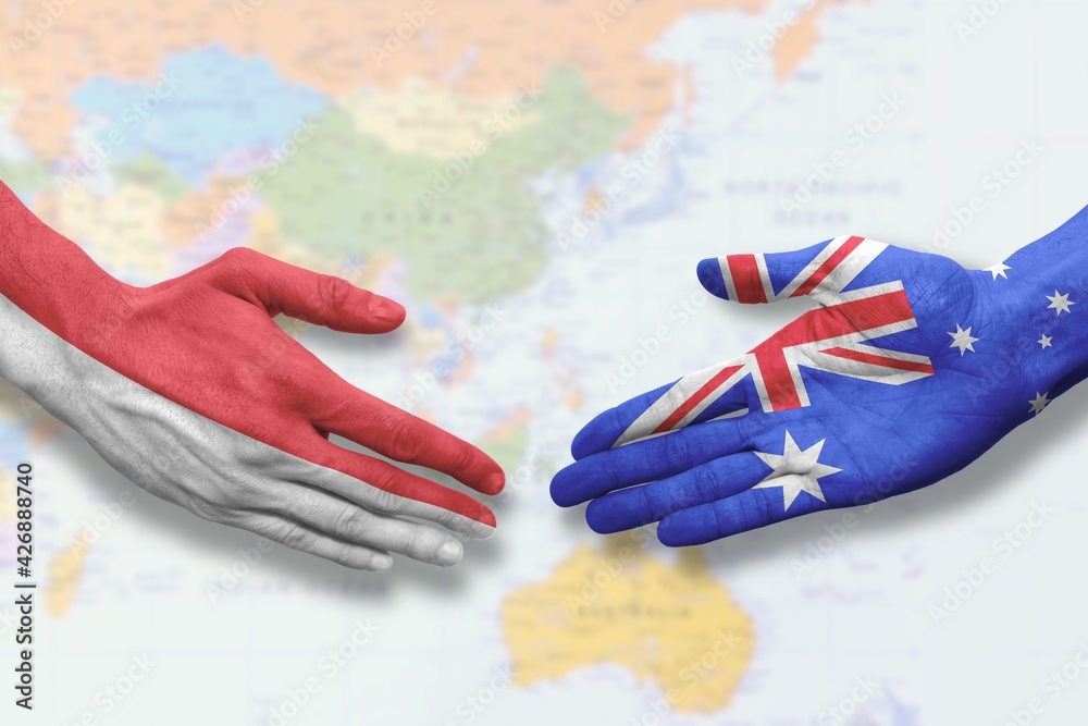 Indonesia and Australia - Flag handshake symbolizing partnership and ...
