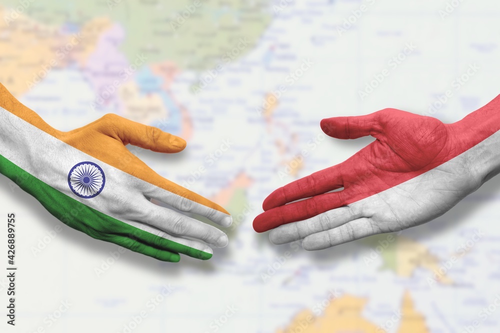 Indonesia and India - Flag handshake symbolizing partnership and ...