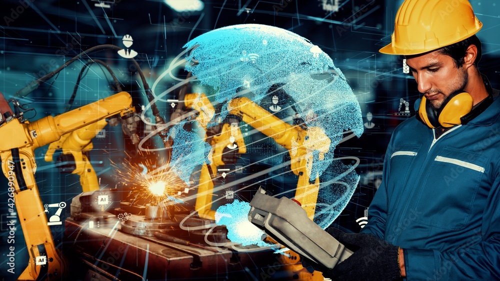 Smart industry robot arms modernization for digital factory technology ...