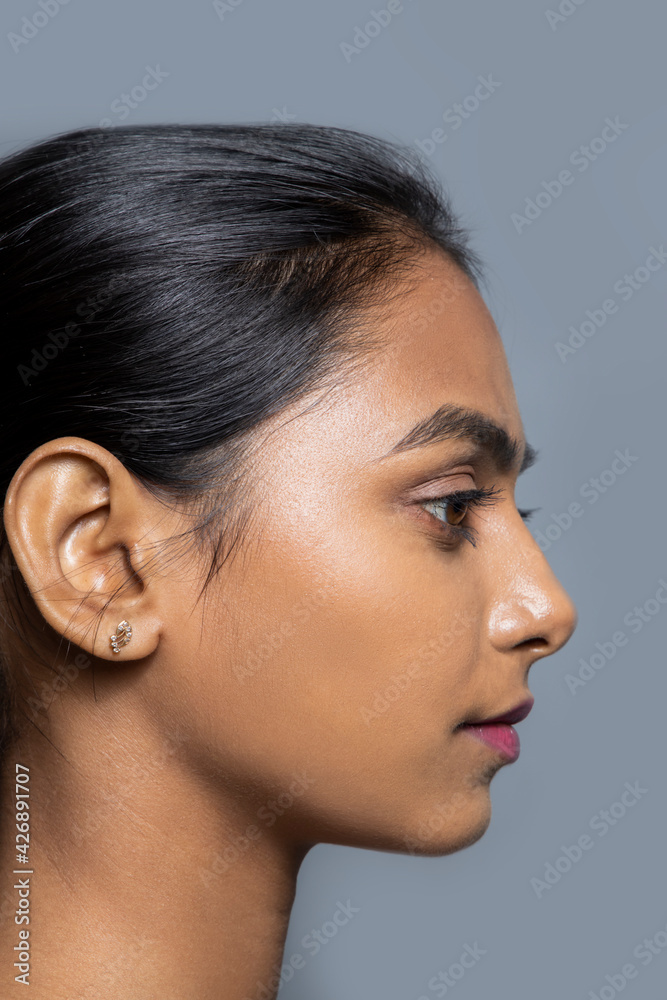 Beautiful profile of Indian beautiful young woman's side view, Stock ...