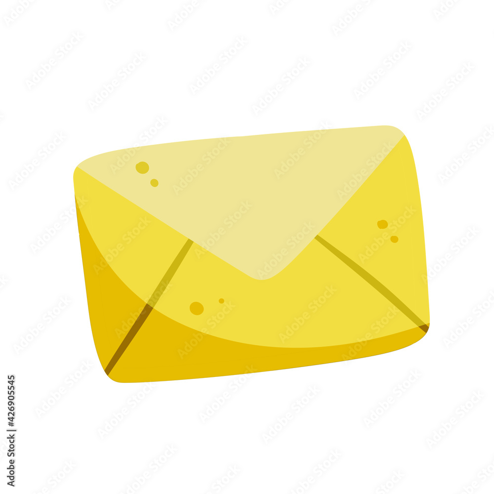 Letter. Cute yellow envelope with a message and mail. Flat cartoon ...