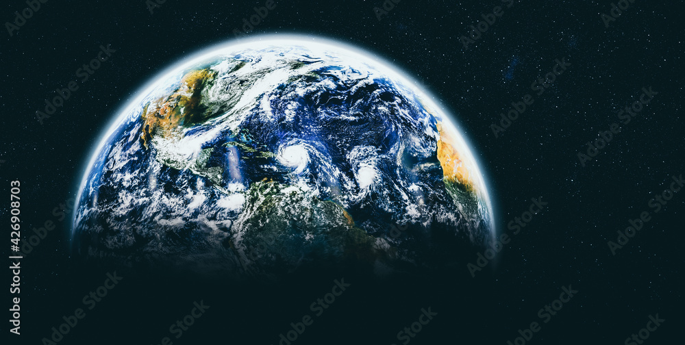 Planet earth globe view from space showing realistic earth surface and ...