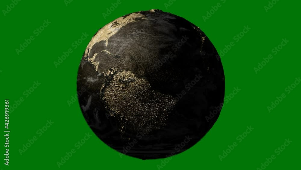 Globe Earth Green Screen with Clouds Rotating Black and Gold 4K Loop ...