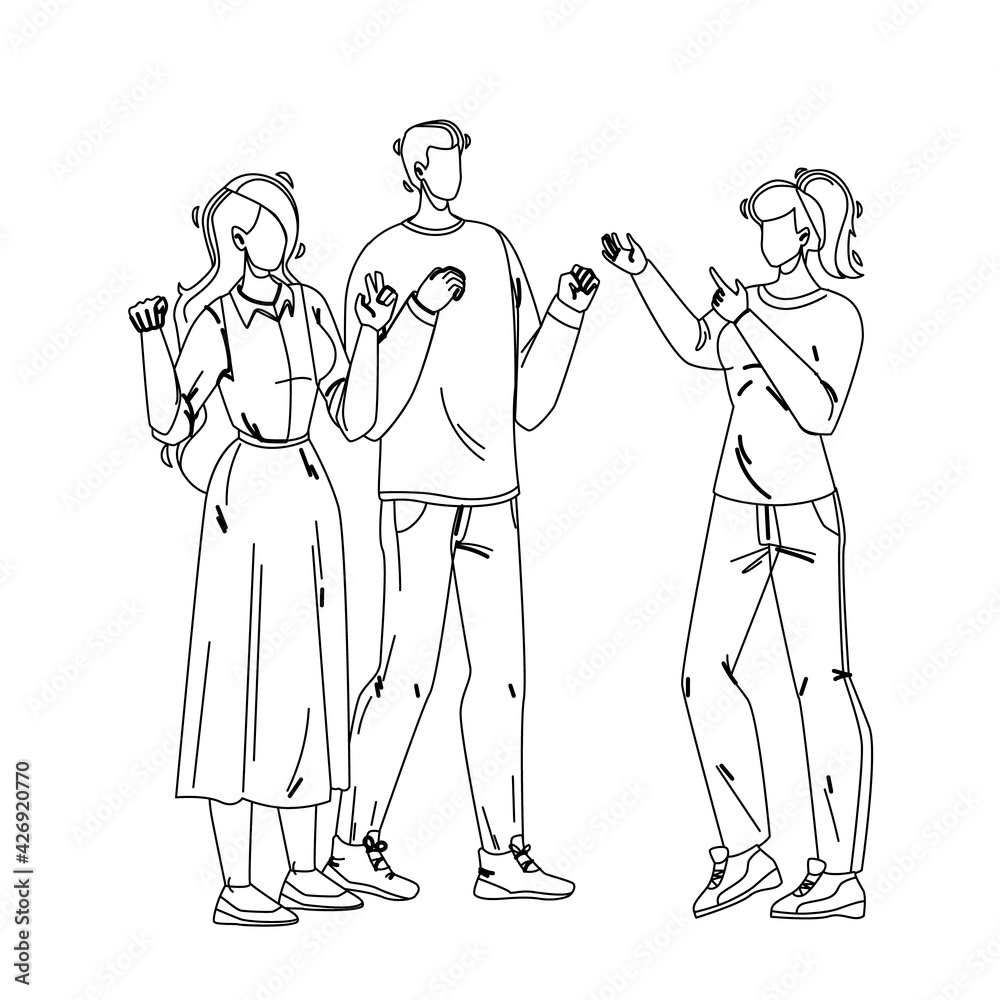Deaf People Communication Sign Language Black Line Pencil Drawing ...