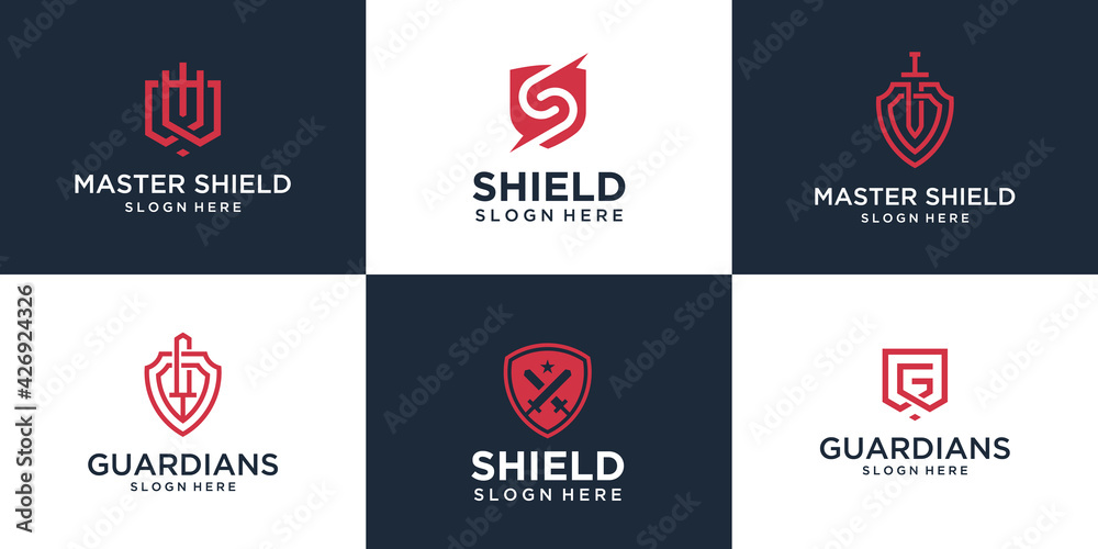 Collection of shield design logos Stock Vector | Adobe Stock
