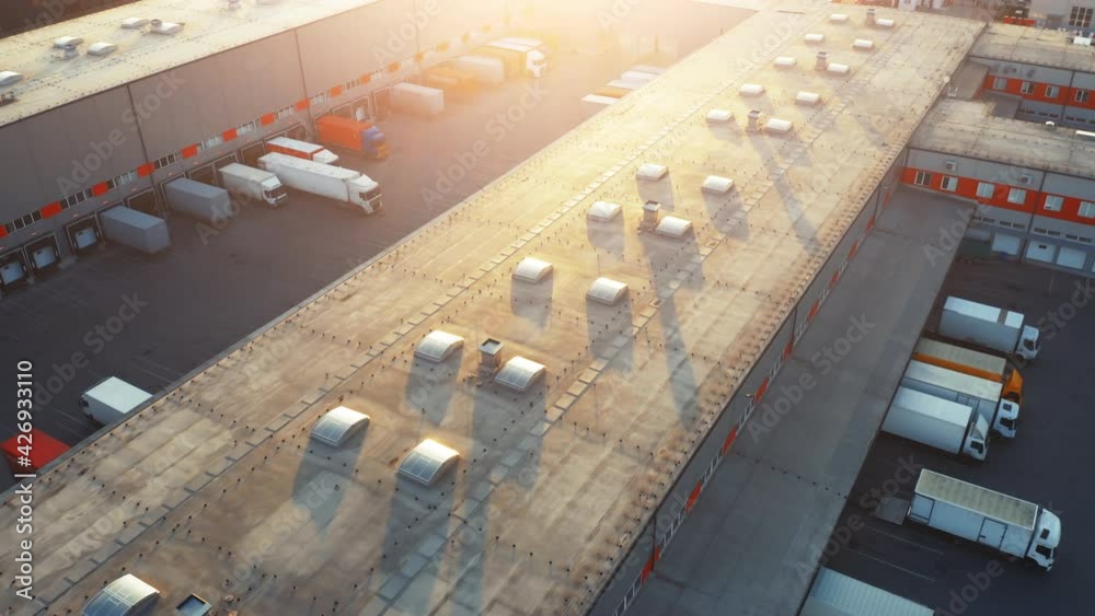 Logistics park, loading hub with a lot of semi-trailers trucks stand at ...