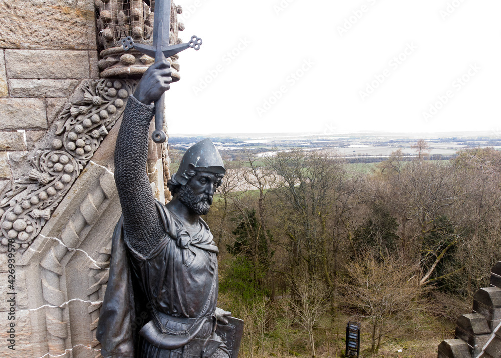 William Wallace statue stands proudly.The National Wallace Monument is ...