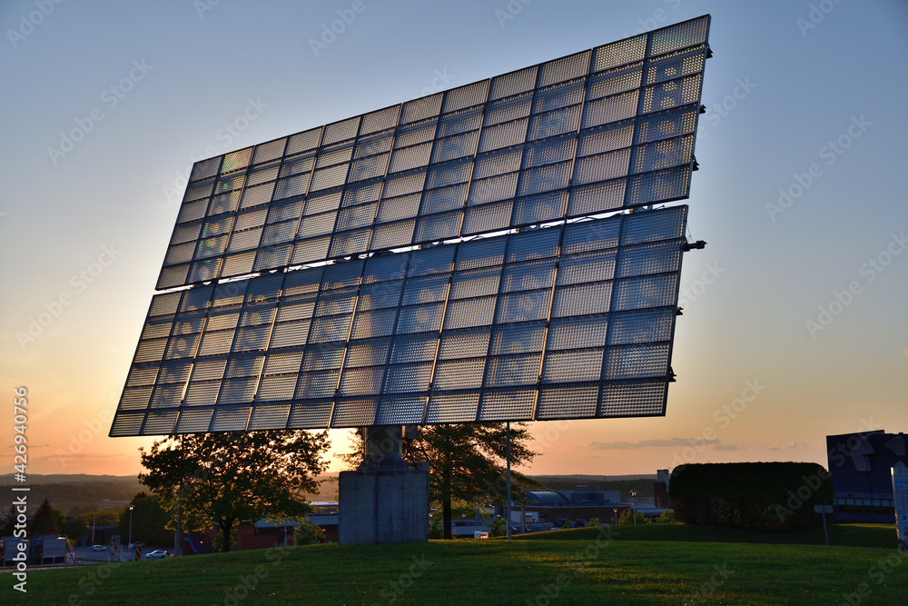 Solar panel with Fresnel lens at sunset renewable energy, photovoltaic ...