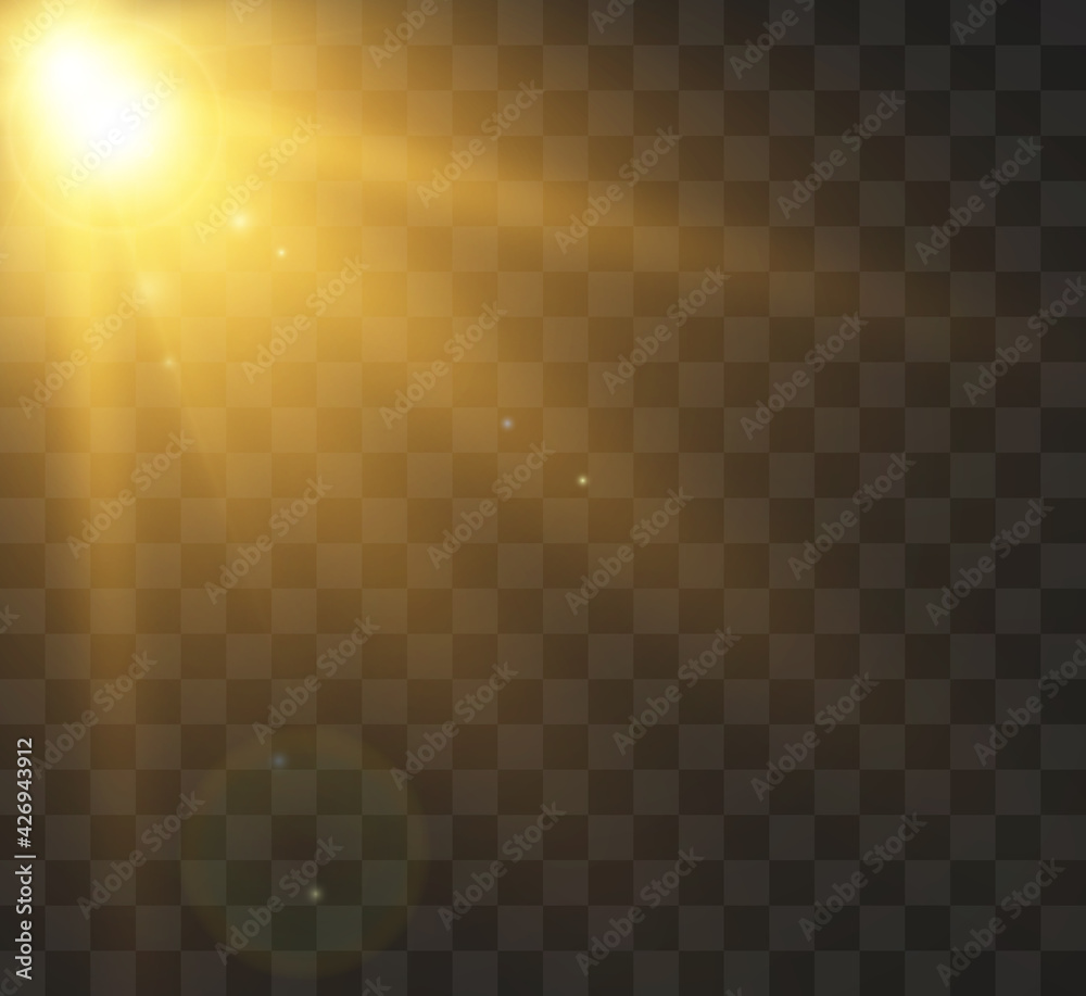 Sun on a transparent background with rays and glare vector illustration ...