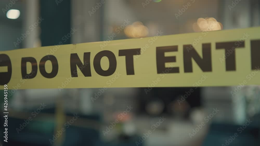 Attention to the sign, do not enter. raises a yellow warning sign on ...