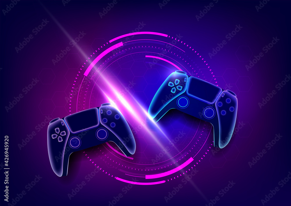 Neon game controllers or joysticks for game console. Stock Vector ...