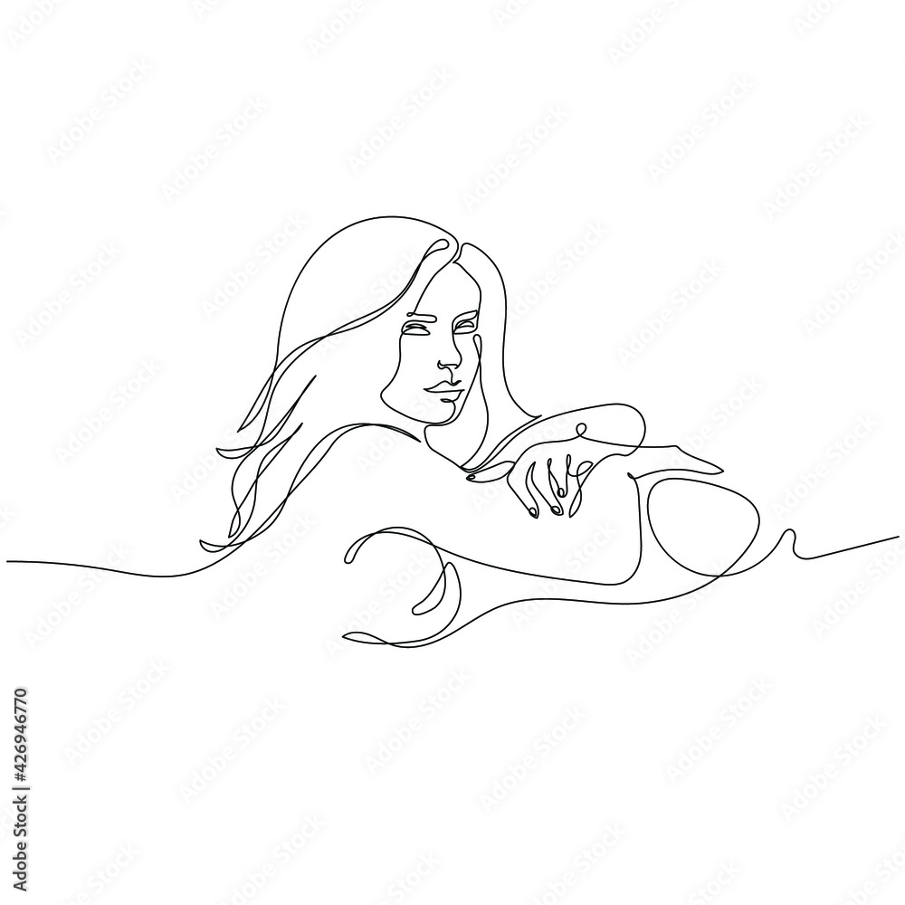 Continuous line vector drawing of woman. Gerl lying on a sofa ...