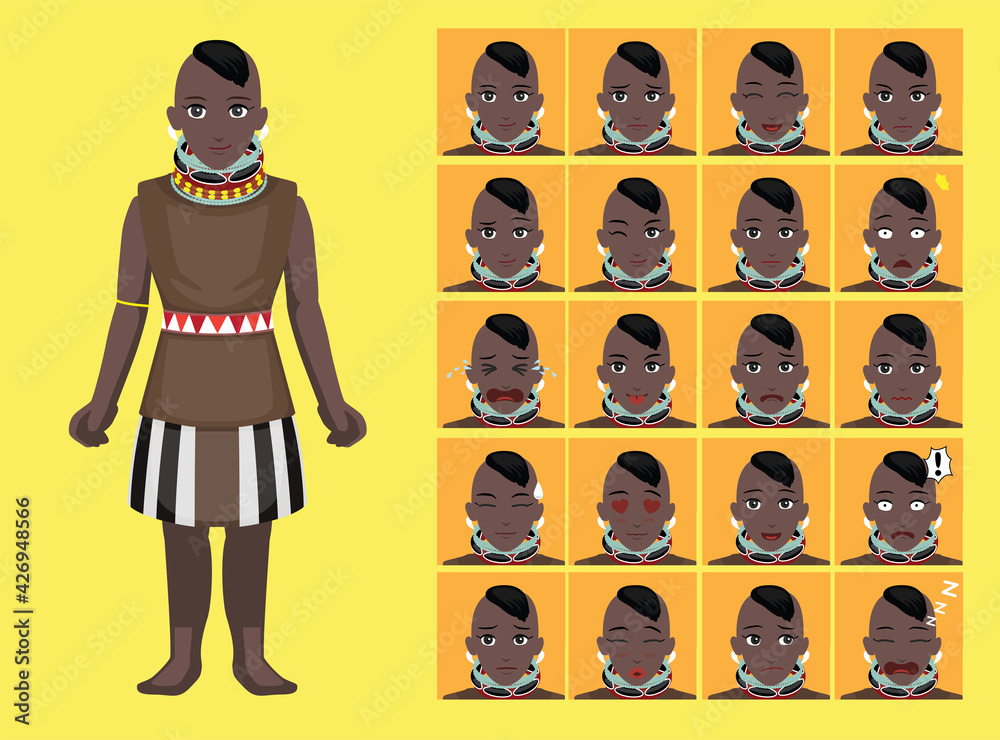 Manga Style African Tribe Turkana Woman Clothes Cartoon Character ...