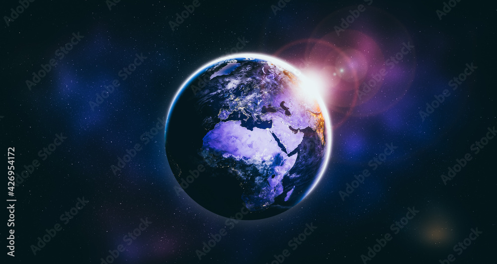 Planet earth globe view from space showing realistic earth surface and ...