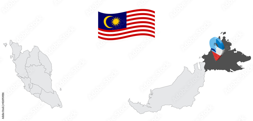 Location of State Sabah on map Malaysia. 3d State Sabah flag map marker ...