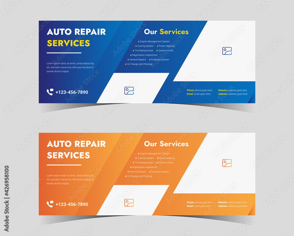 Auto repair service Banner, Auto repair social media cover, banner ...
