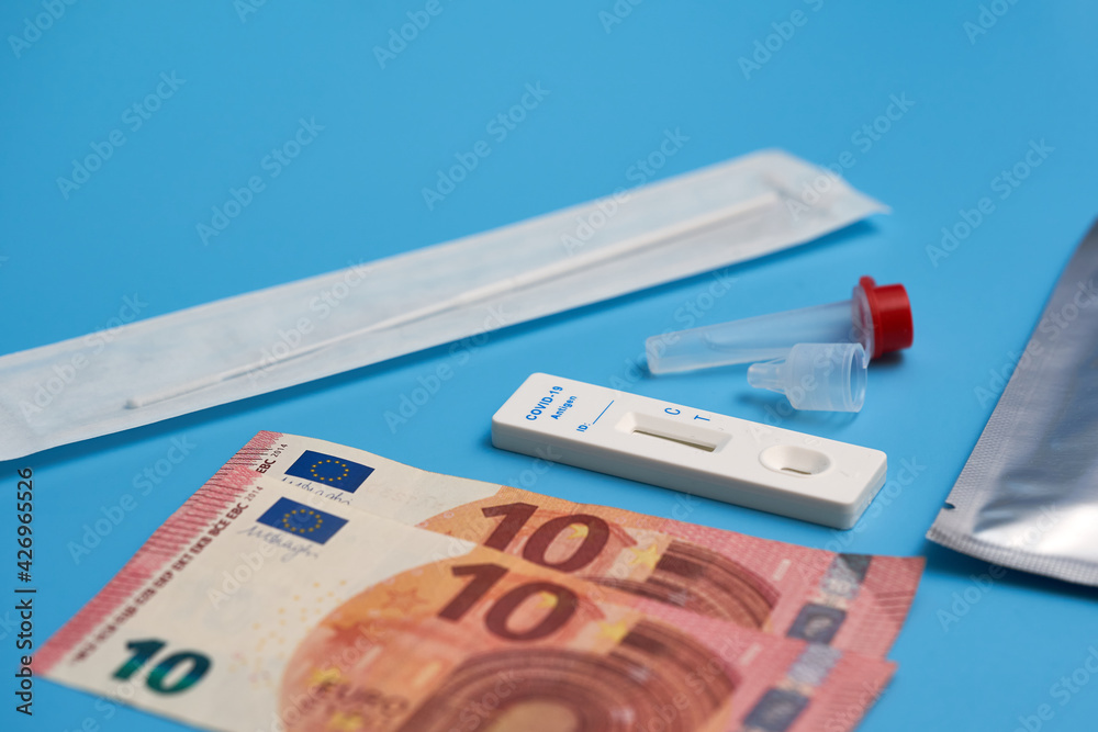 Antigen test also corona rapid test with test cassette, cotton swab and ...