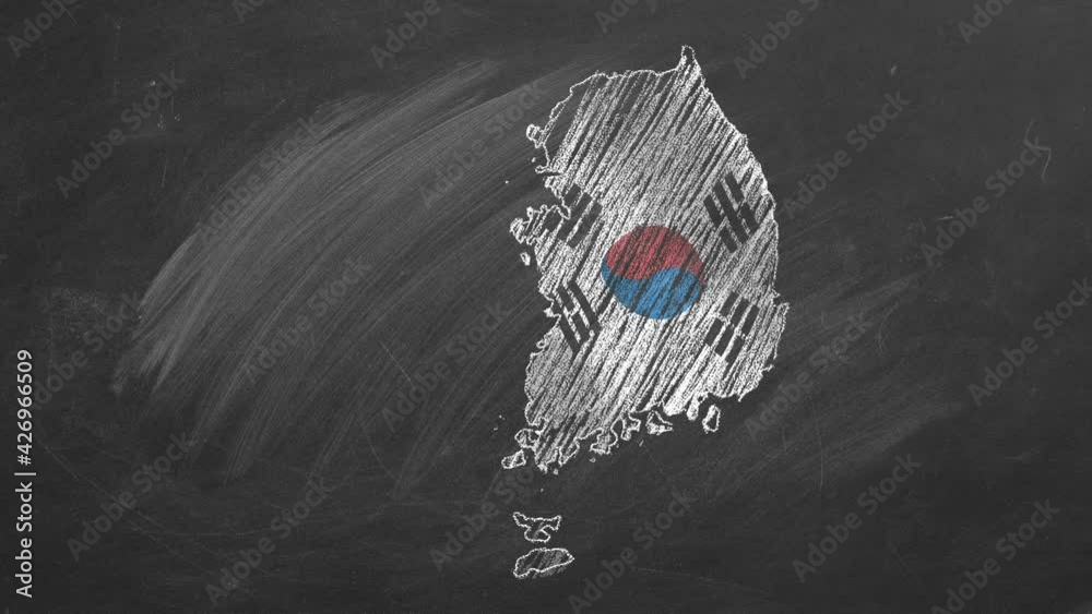 Korea. Chalk drawn and animated map with flag. Stock Video | Adobe Stock
