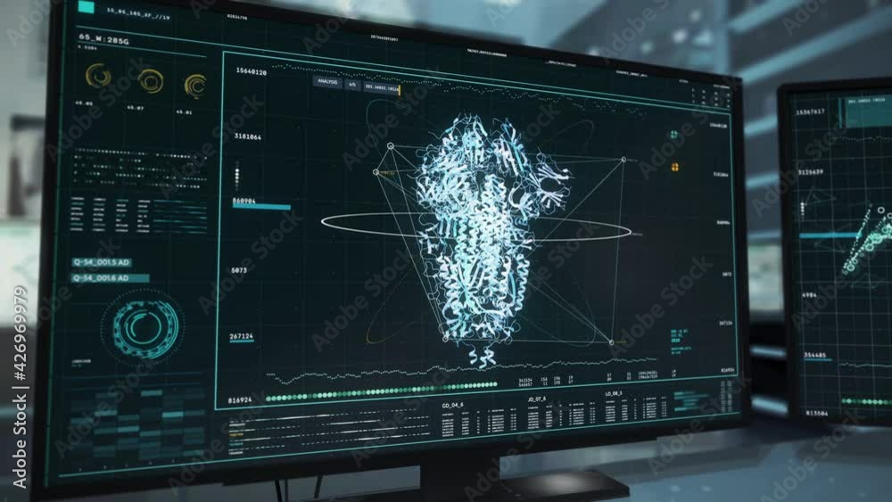 Computer Monitor on Desk. Inside a Laboratory. Modern Biomedical ...
