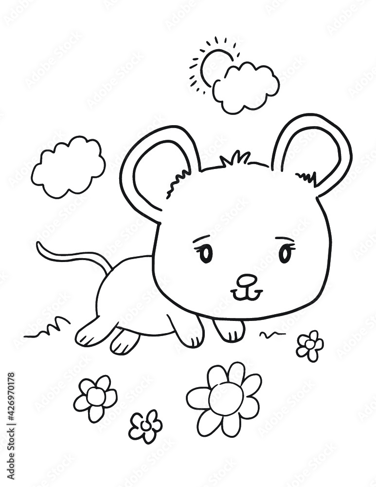 Mouse Coloring Book Page Vector Illustration Art Stock Vector | Adobe Stock