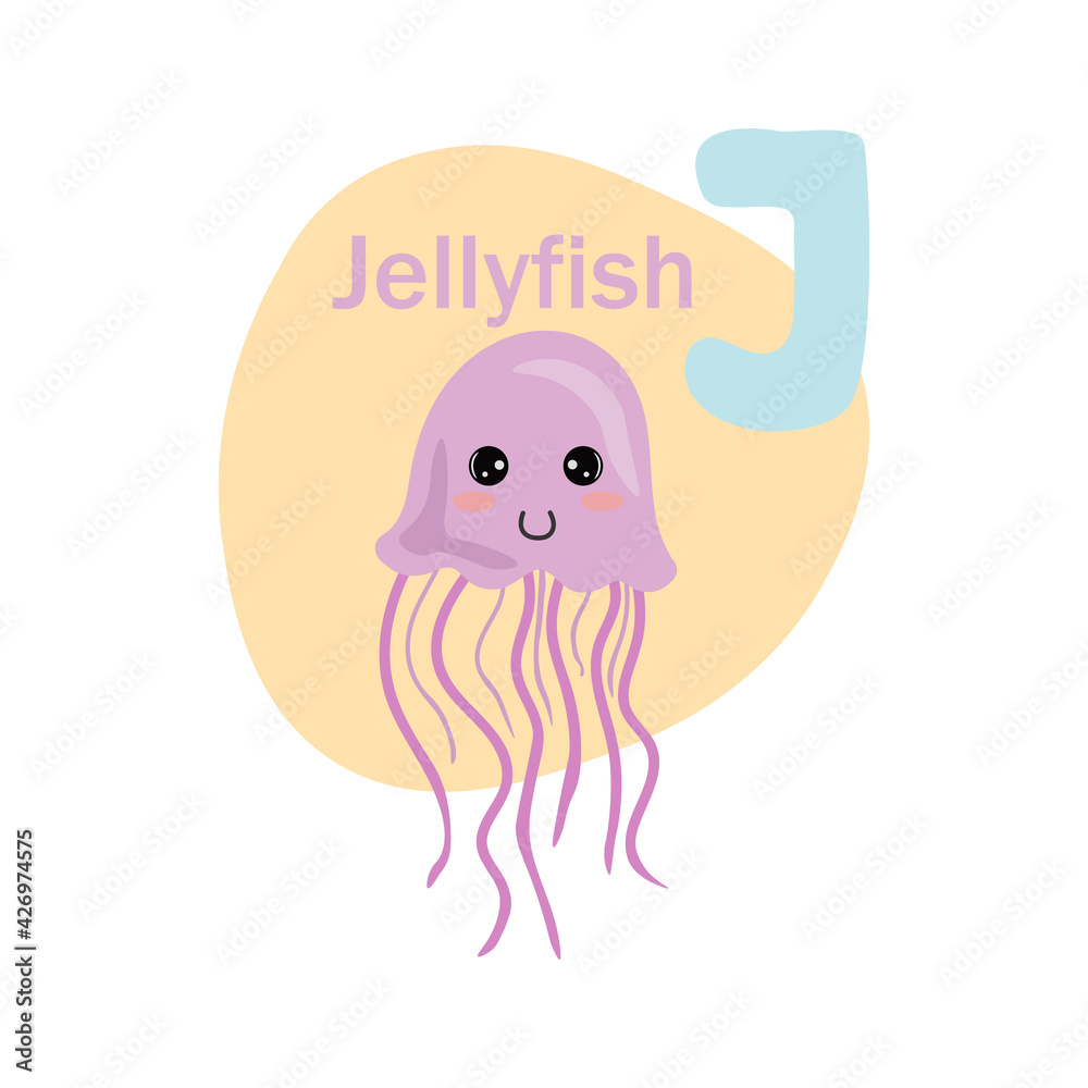 Animals alphabet. Cute jellyfish isolated on white background. Vector ...