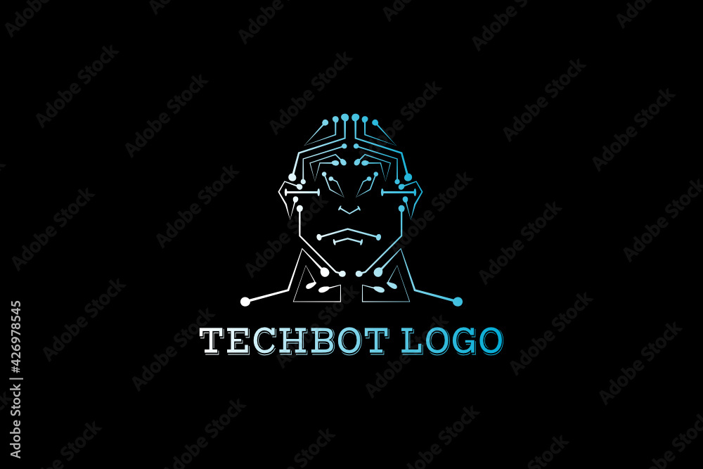 Vector logo element with a male robot illustration of an electronic ...