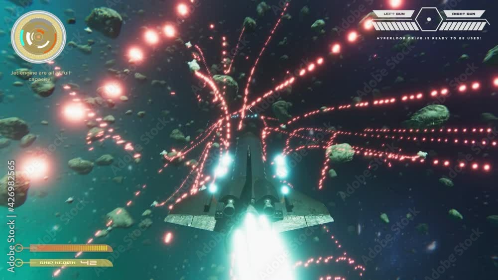 Mock-up fantasy space shooter video game, 3D VFX animation of ...