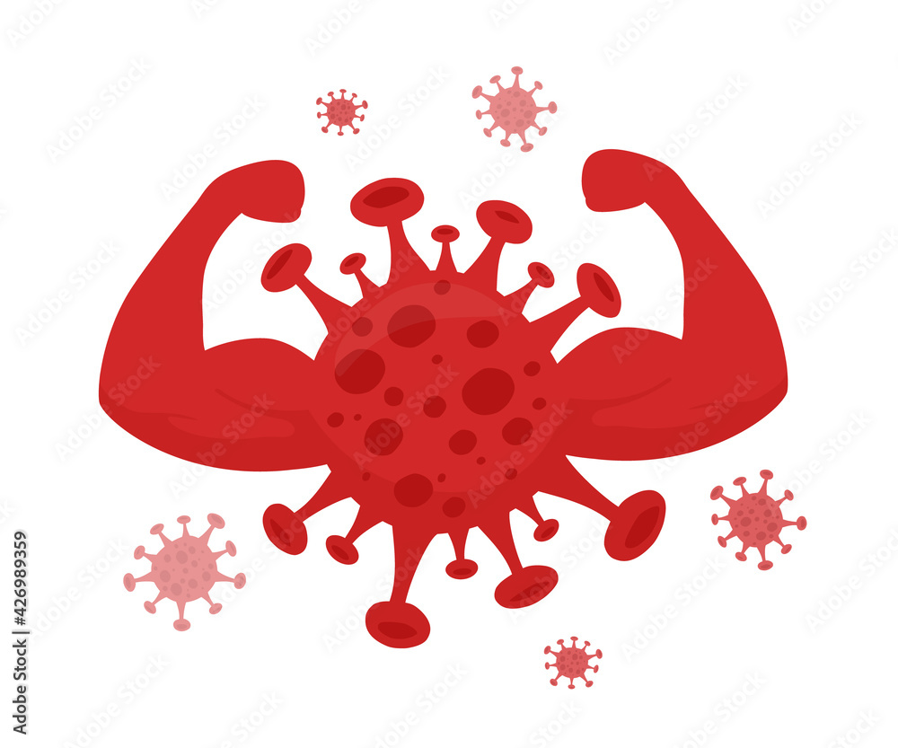 Vector illustration of Сoronovirus bacterial cell with muscle arms ...