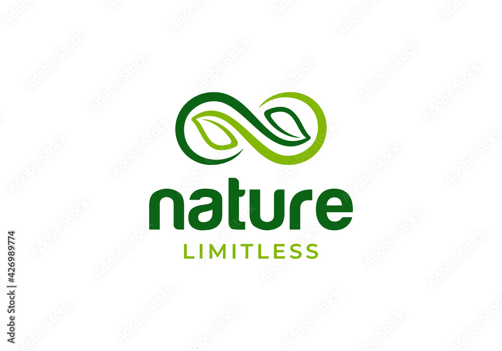 Leaf with infinity symbol, nature limitless logo design inspiration ...