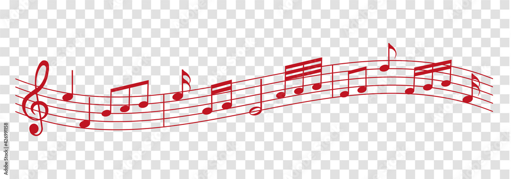 vector sheet music - red musical notes melody on transparent background ...