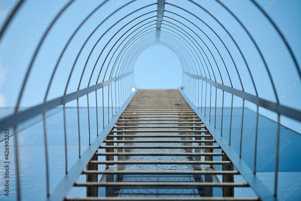 Fire escape staircase, emergency fire exit, bottom view Stock Photo ...