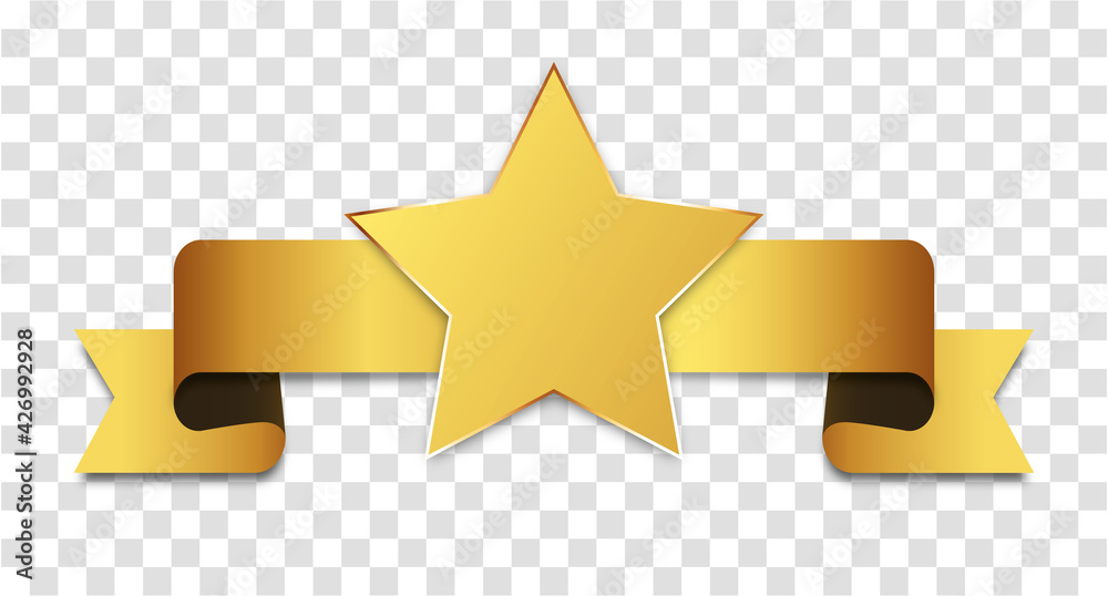 gold vintage ribbon with gold star banner label on transparent ...