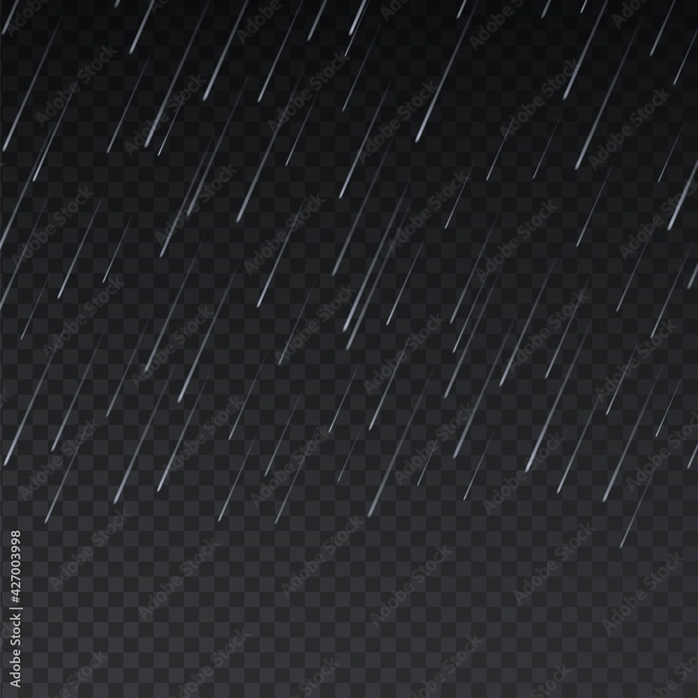 Realistic rain. Rainy texture on transparent background. Downpour ...
