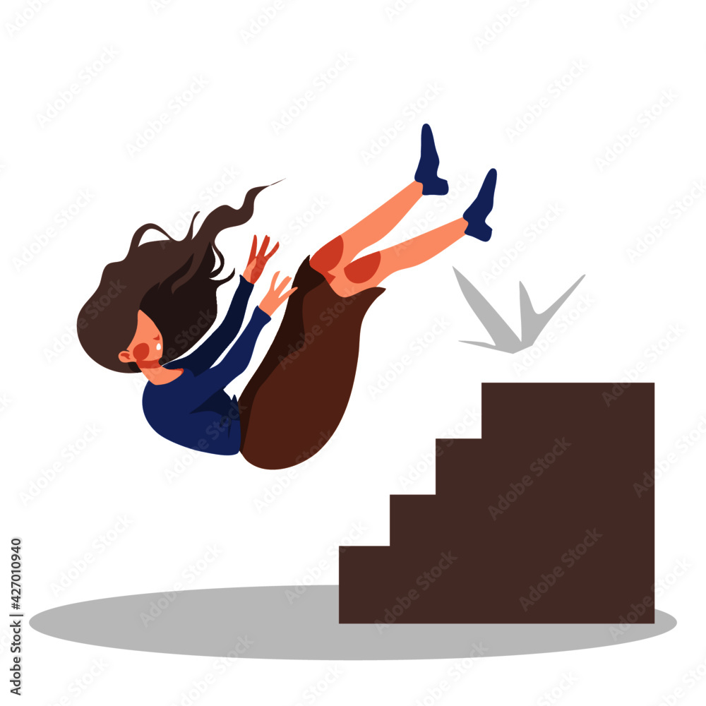 Accident woman falling down the stairs cartoon flat lifestyle vector ...