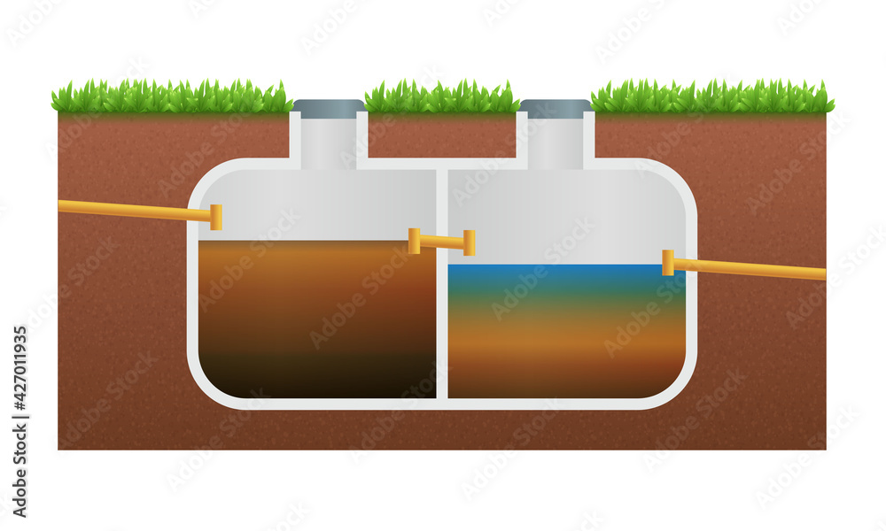Vector scheme of a sewer septic tank isolated on white background ...