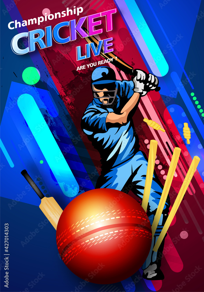 vector Illustration of cricket player ,Creative poster or banner design ...